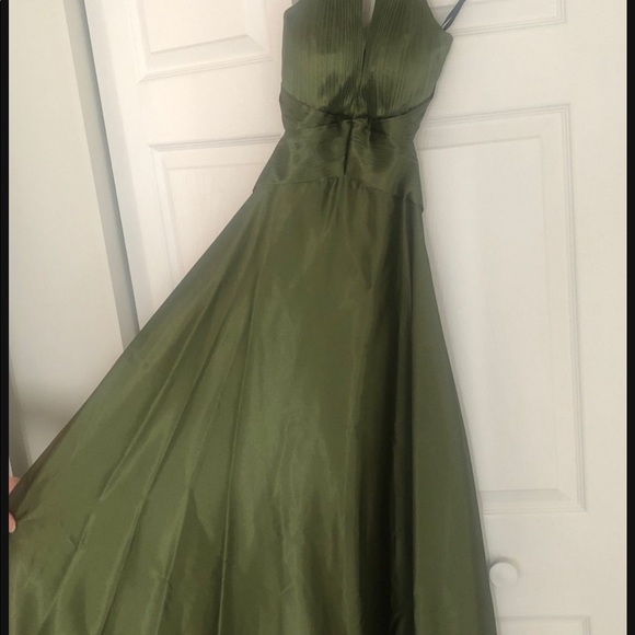 Dresses | Olive Green Satin Evening Gown Small | Poshmark